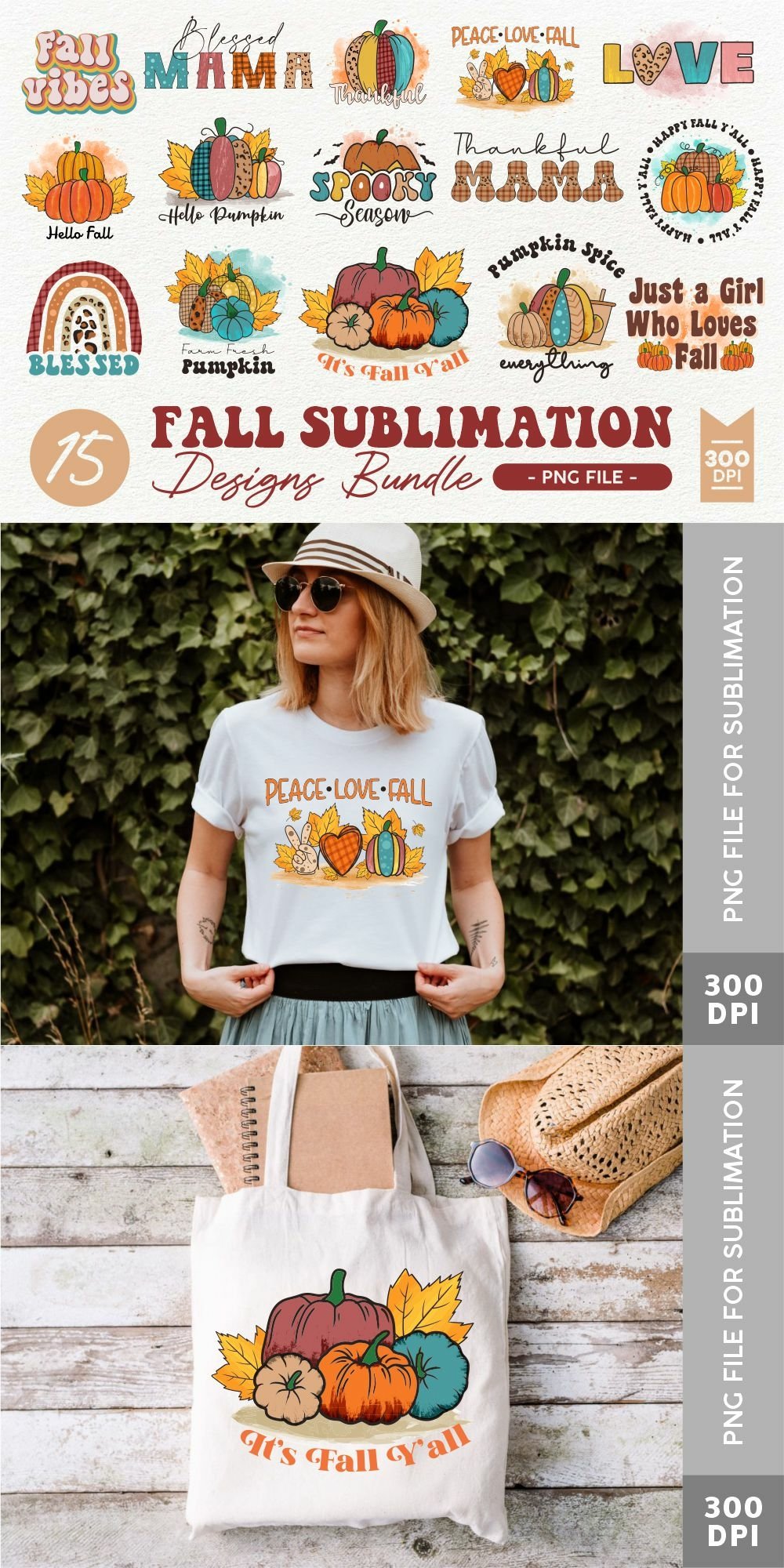 Fall Sublimation Designs Bundle, Autumn PNG Bundle
