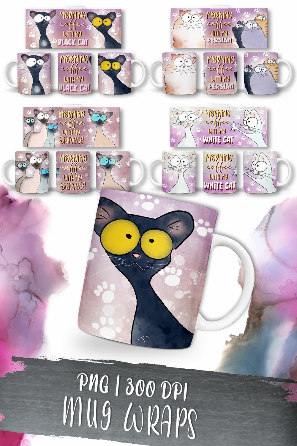 Funny Cat Mug Wraps Vol.1 | Cat PNG Designs