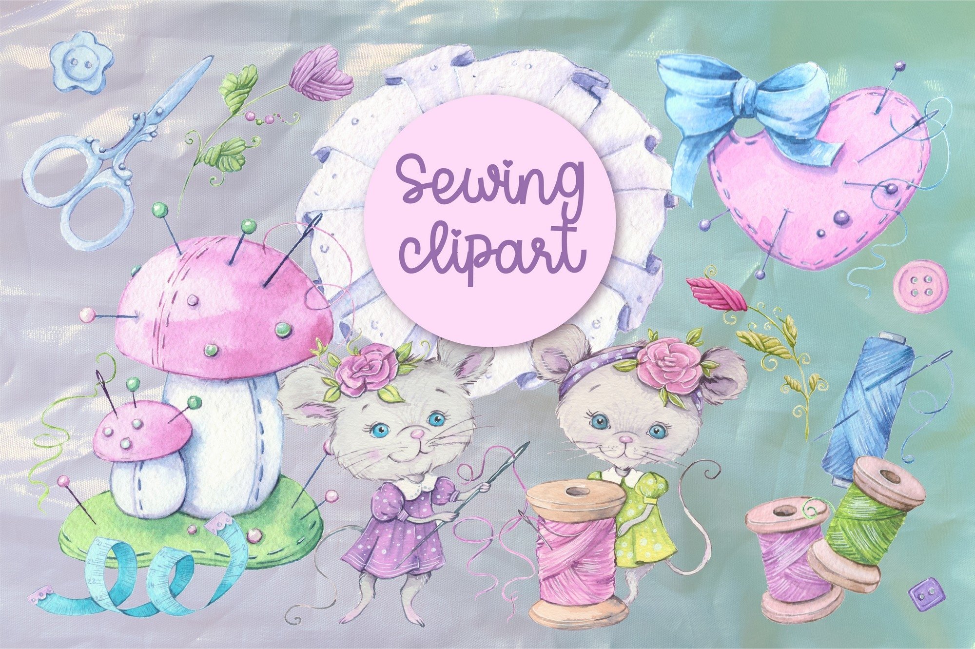 Sewing accessories and sewing mouse characters