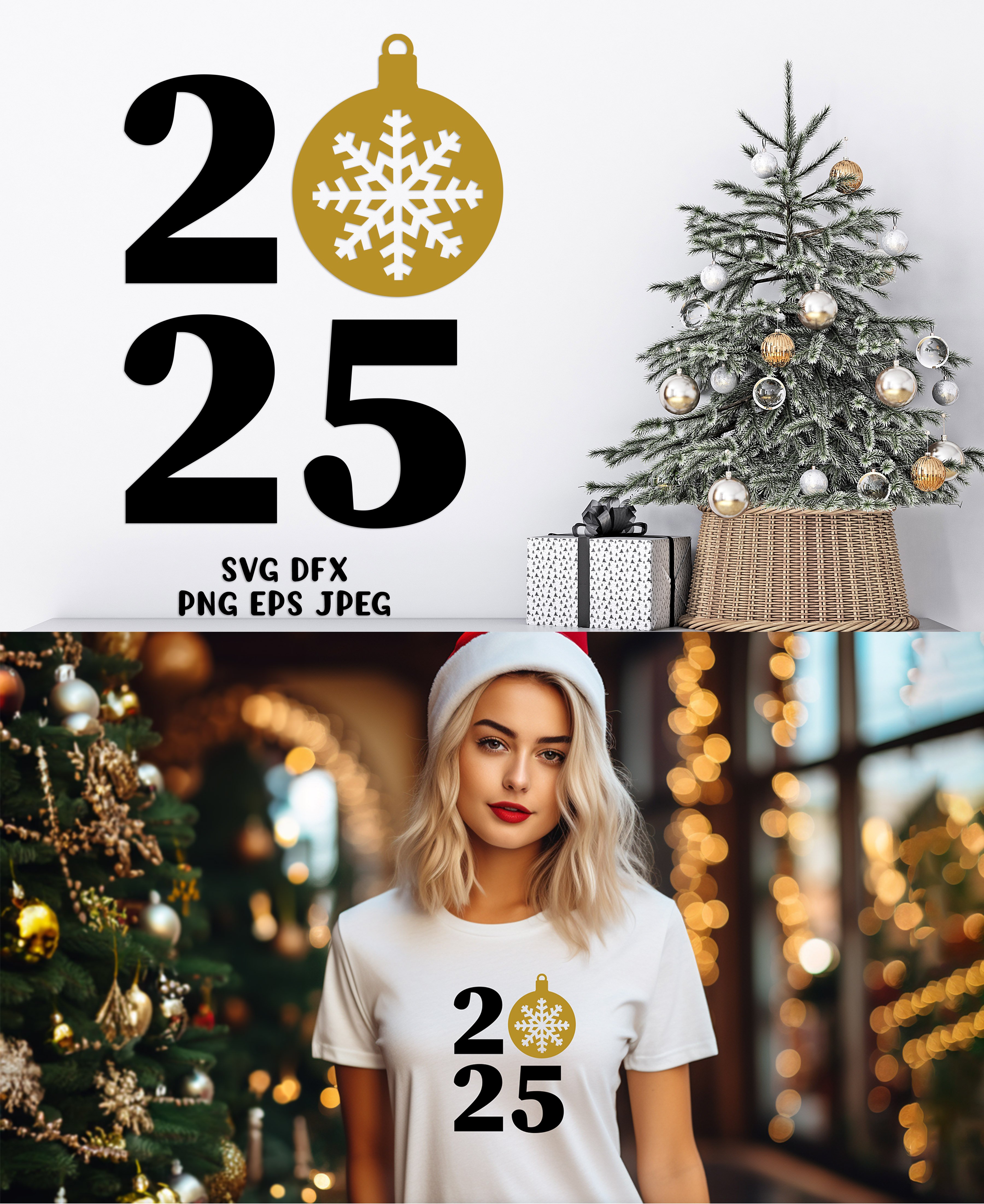 2025 numbers with Christmas ball SVG. New Year shirt design