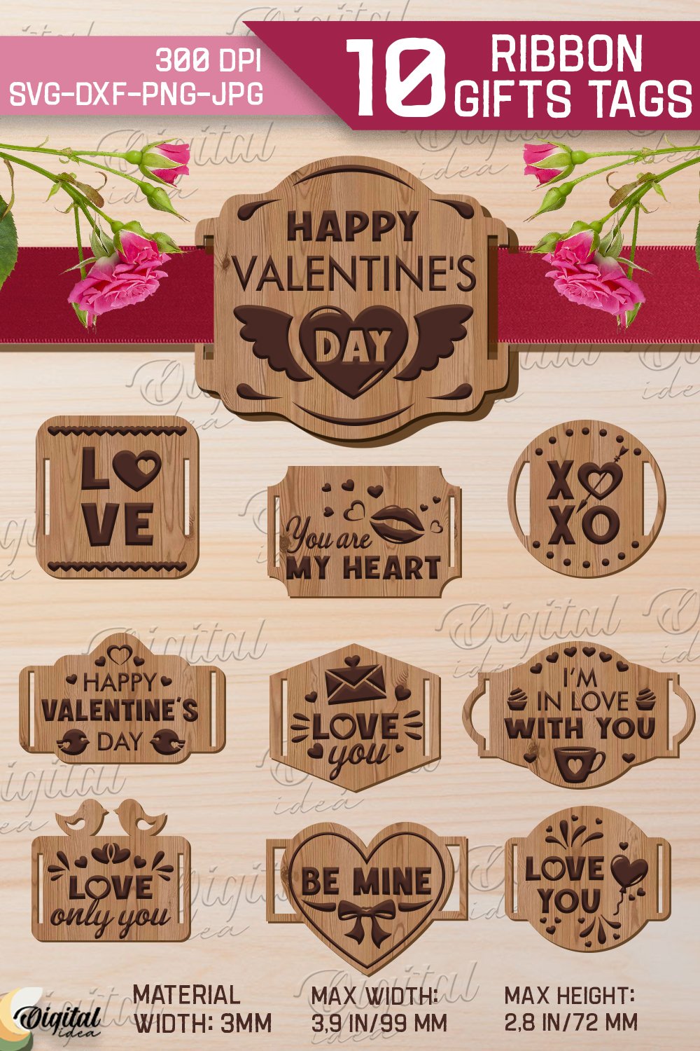 Valentine's Ribbon Gifts Tags Bundle. Laser Cut Tag SVG
