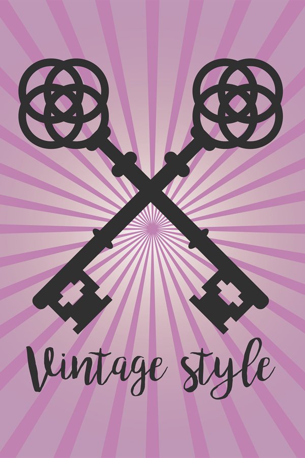 Vintage crossed keys on purple background