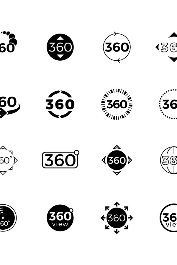 Degrees angle view, rotate vector icons set