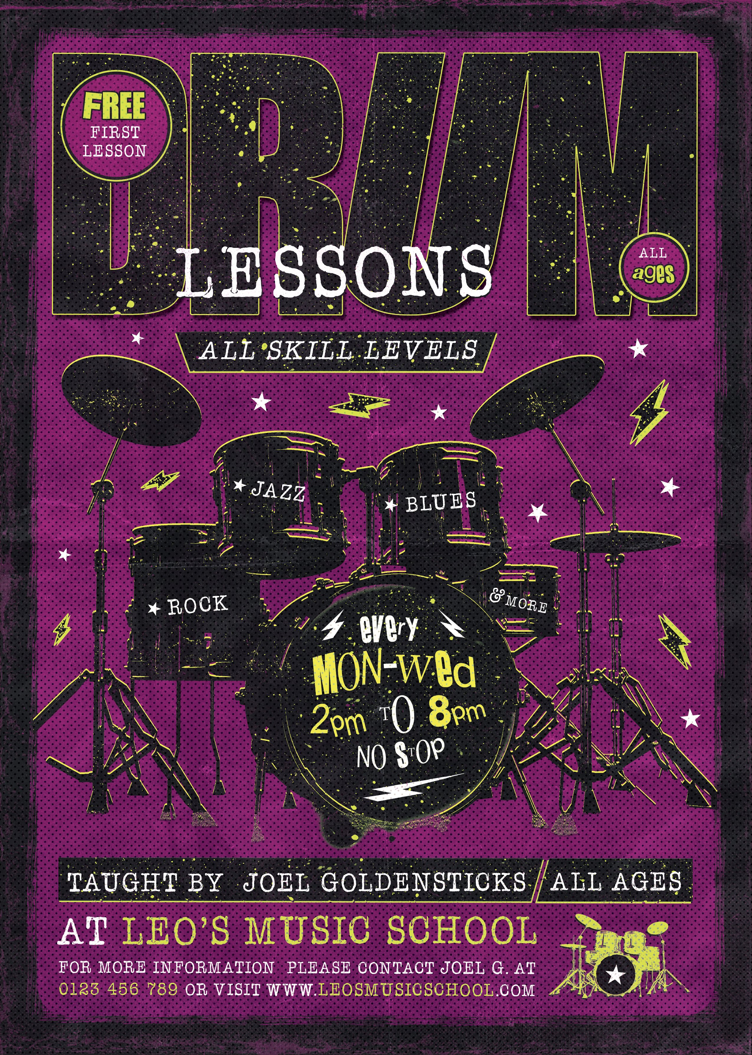 Drum Lessons Flyer PSD Design Template