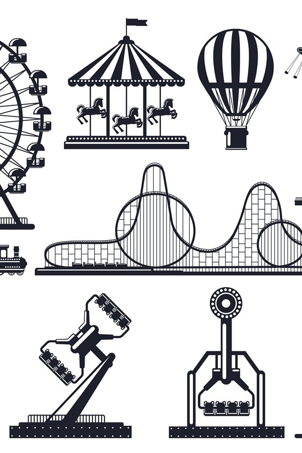 Amusement park silhouette. Attractions festive park carousel