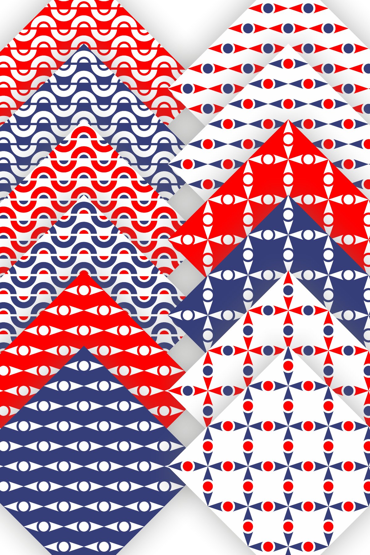 Red Blue White Geometric Pattern Tiles - Seamless Papers PNG