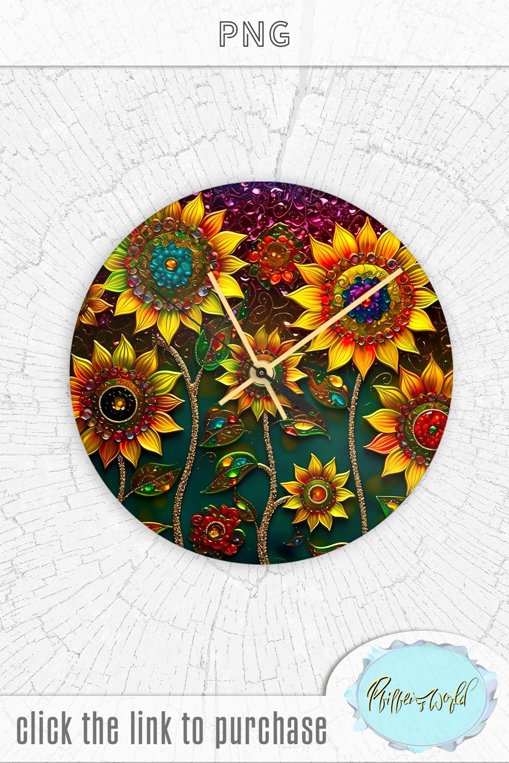 3D Sunflowers Clock Face Sublimation Design