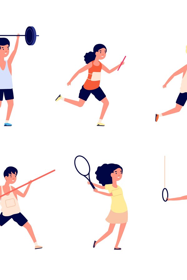 Sport children. Cartoon dance girls. Child with basketball b