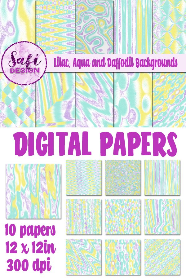 Digital Paper - Lilac, Aqua and Daffodil Backgrounds