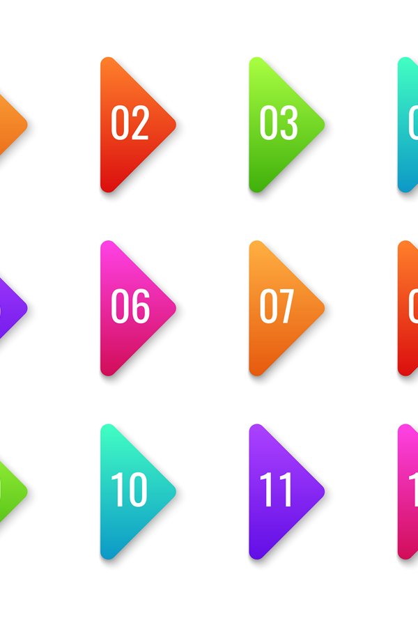 Arrow bullet point. Colorful baler bullets template directio