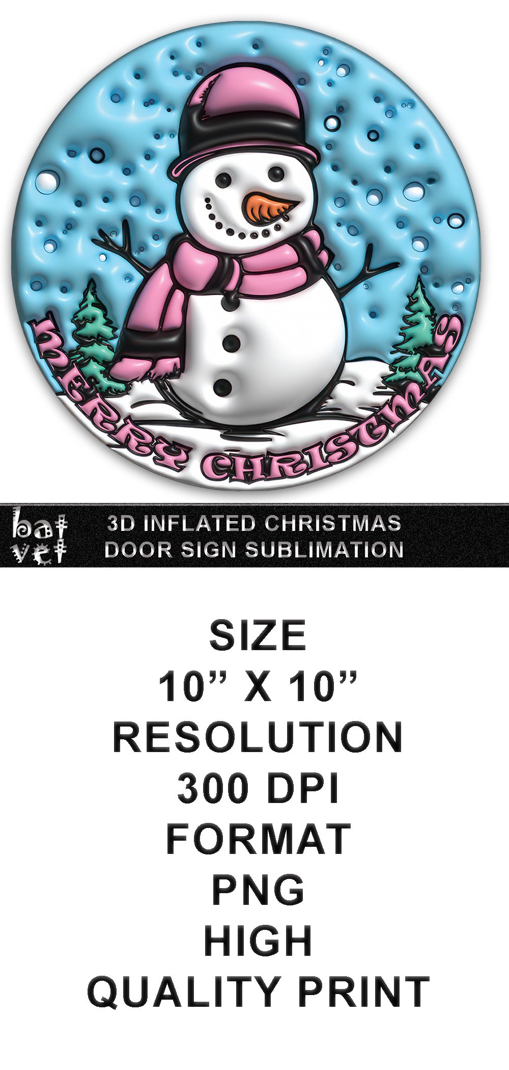 3D Inflated Christmas Door Sign |Puffy Xmas Door Hanger PNG