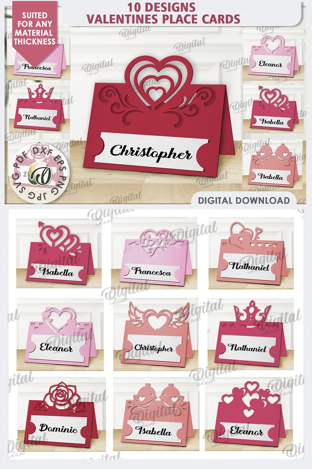 Valentine's Place Cards Paper Cut Bundle. Name Cards SVG