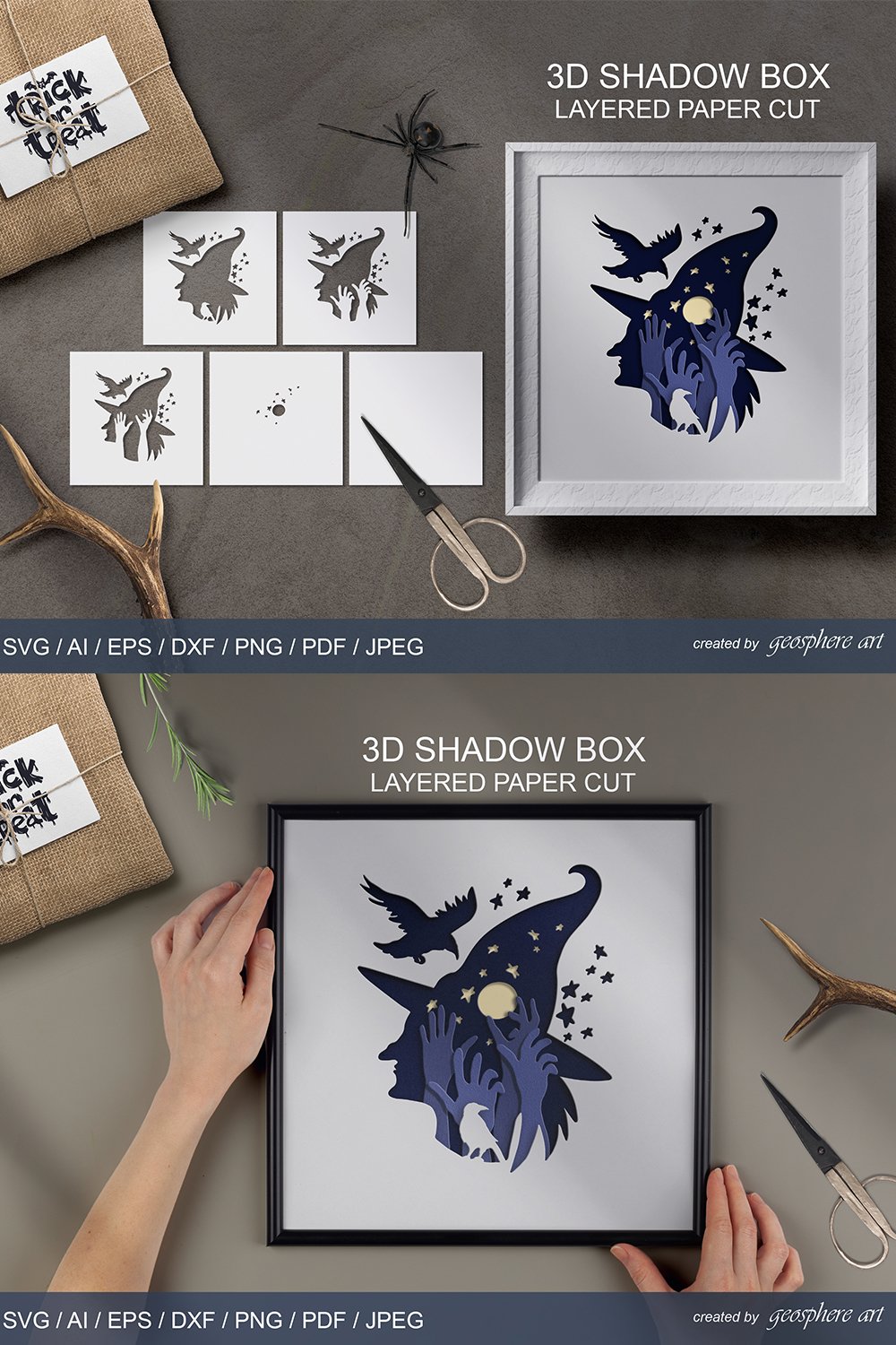 Halloween Witch hat Layered papercut SVG / DXF Shadow box