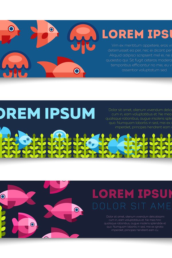 Sealife banners collection - ocean banners with fishes
