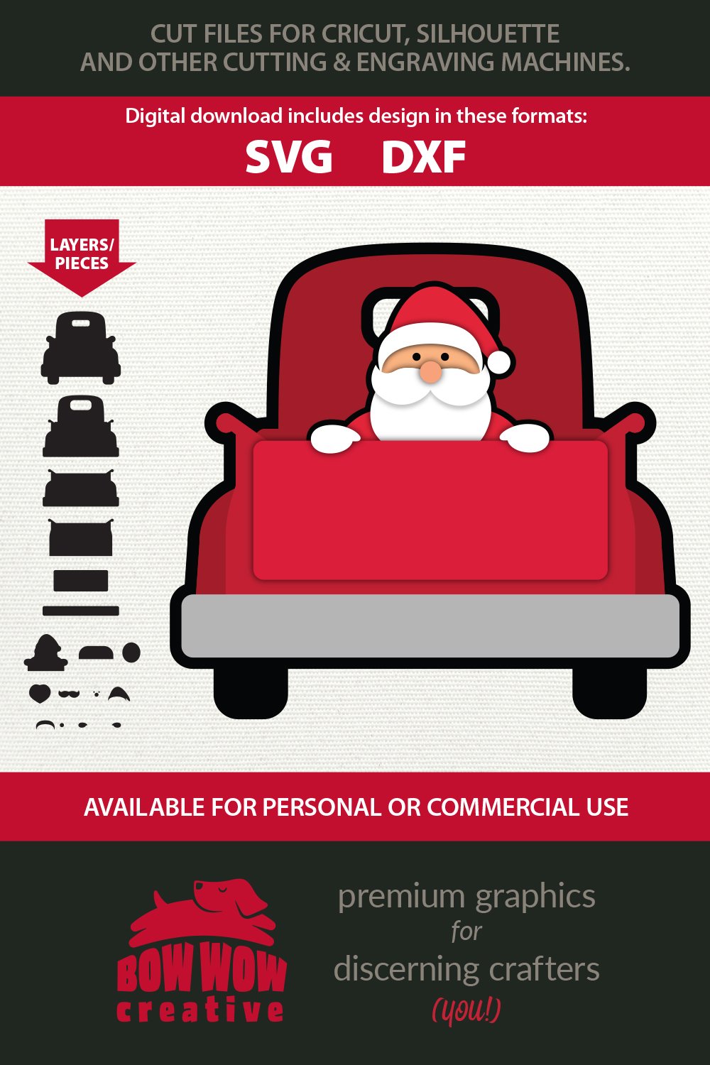 Layered Christmas Truck with Santa Peeking over Tailgate SVG