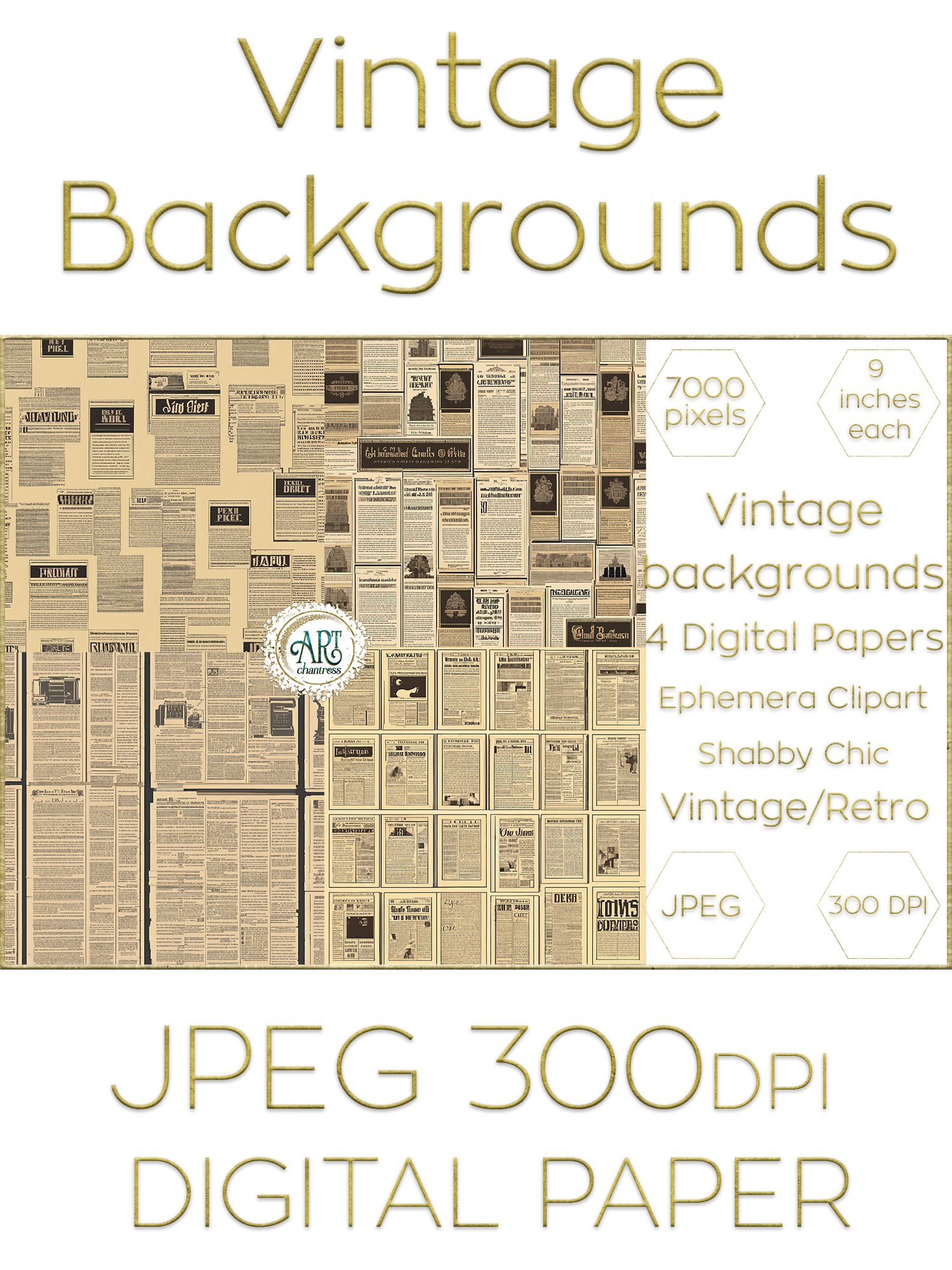 Vintage Retro Old Newspapers Digital Papers (3213285)