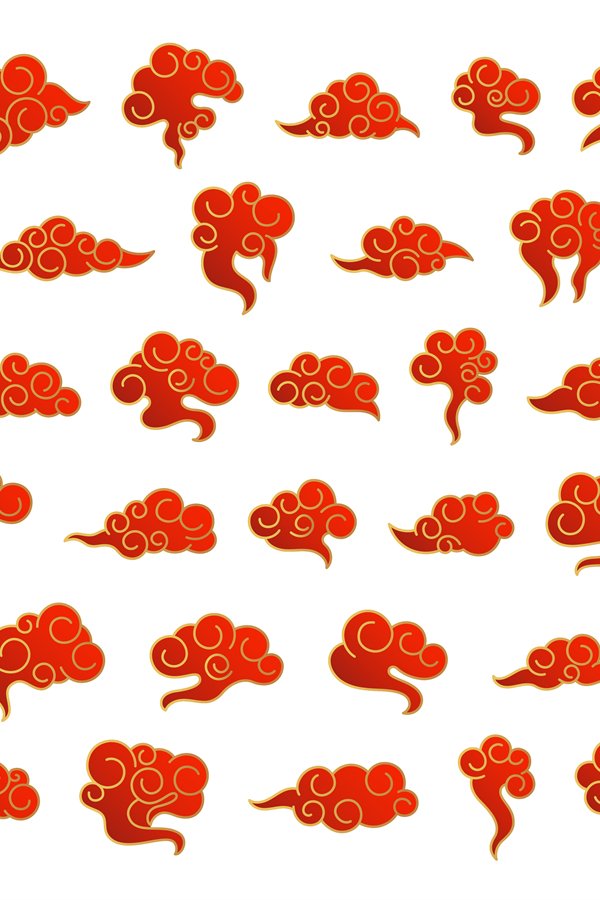 Red chinese clouds. Traditional graphic cloud asian, korean