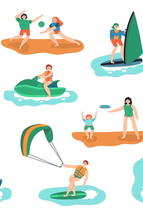 Sea outdoor activities. Water and beach sports, ocean diving