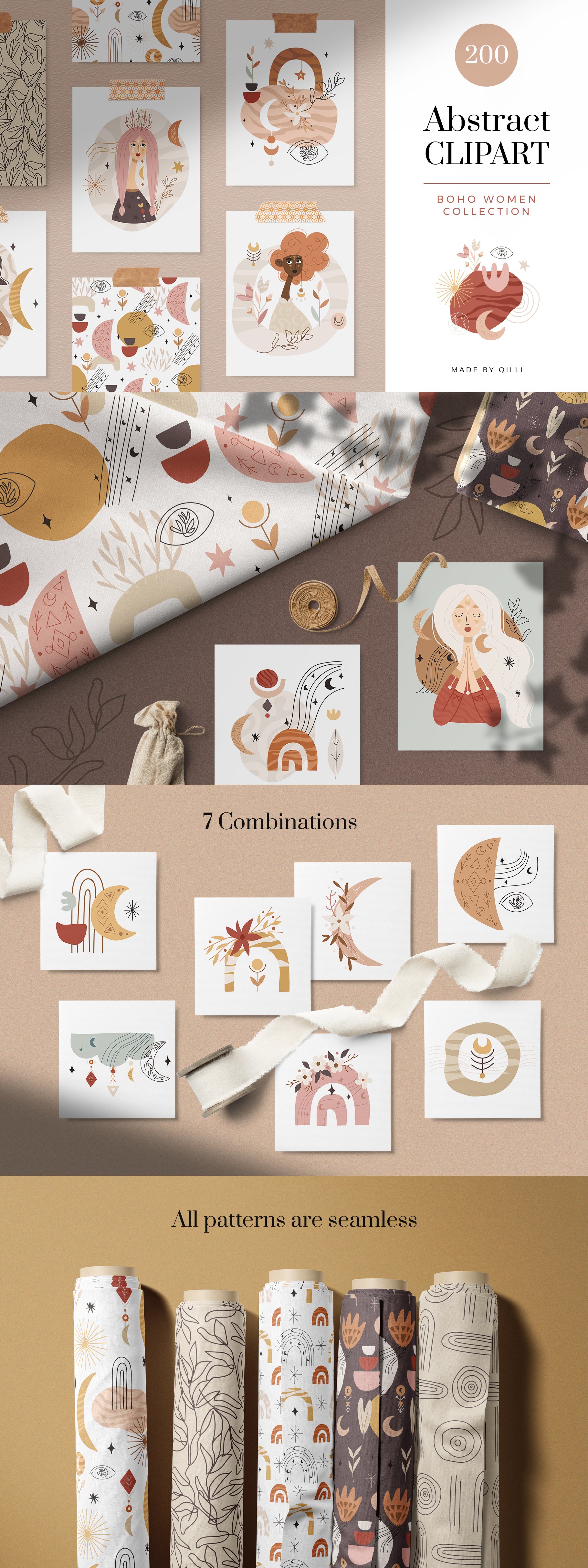 Boho Woman Clipart - Abstract & Line