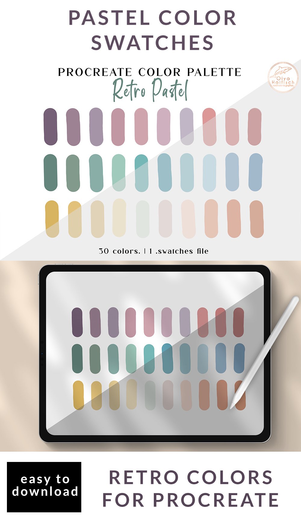 Pastel Procreate Color Palette. Retro Color Swatches