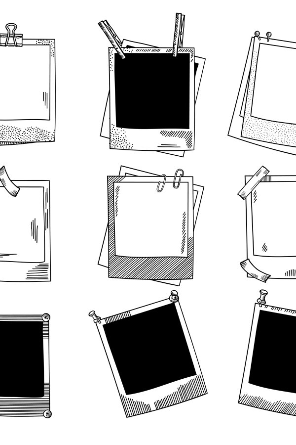 Hand drawn photo frames. Vintage vector illustration set