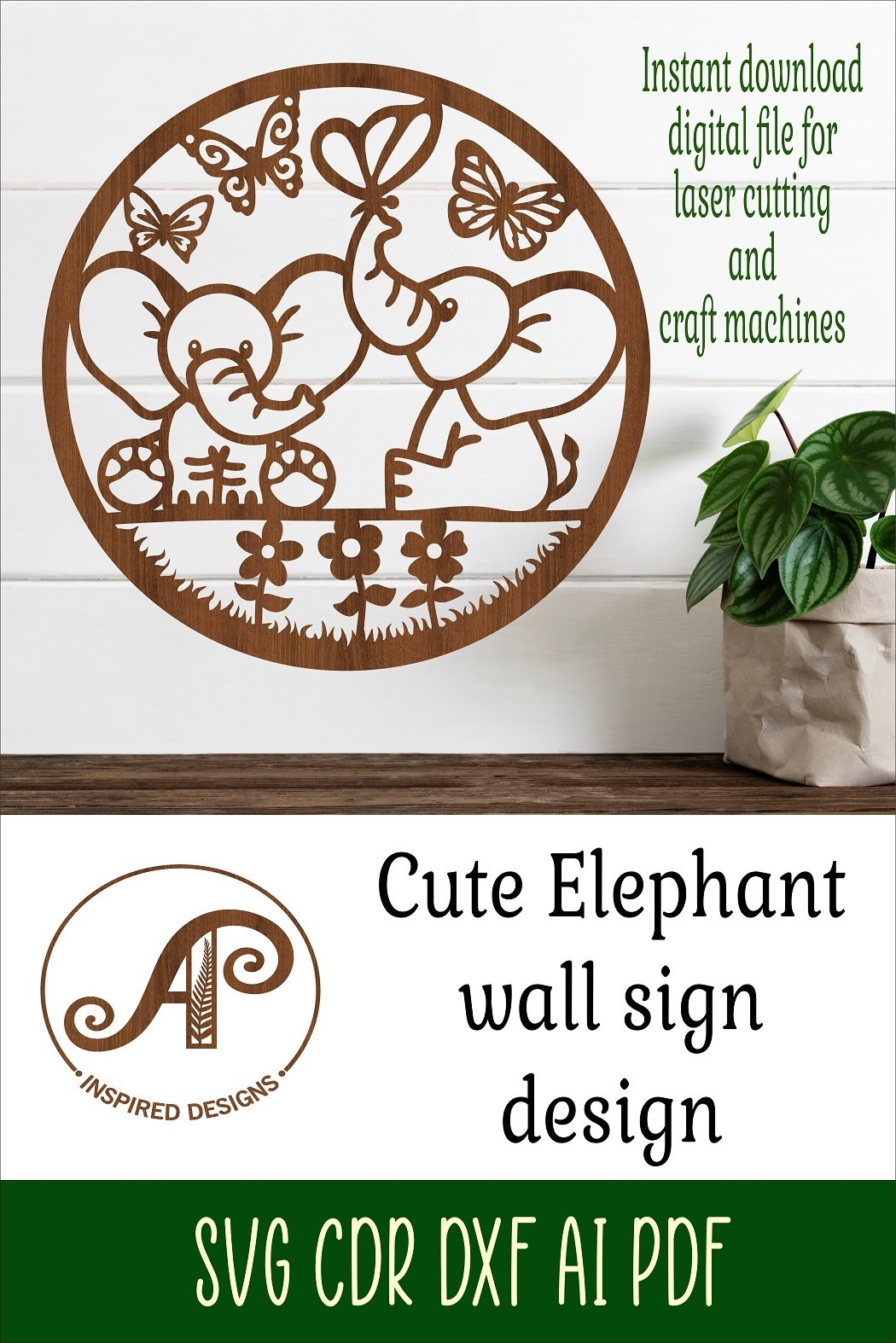 Cute elephant wall art sign, SVG file. vector file
