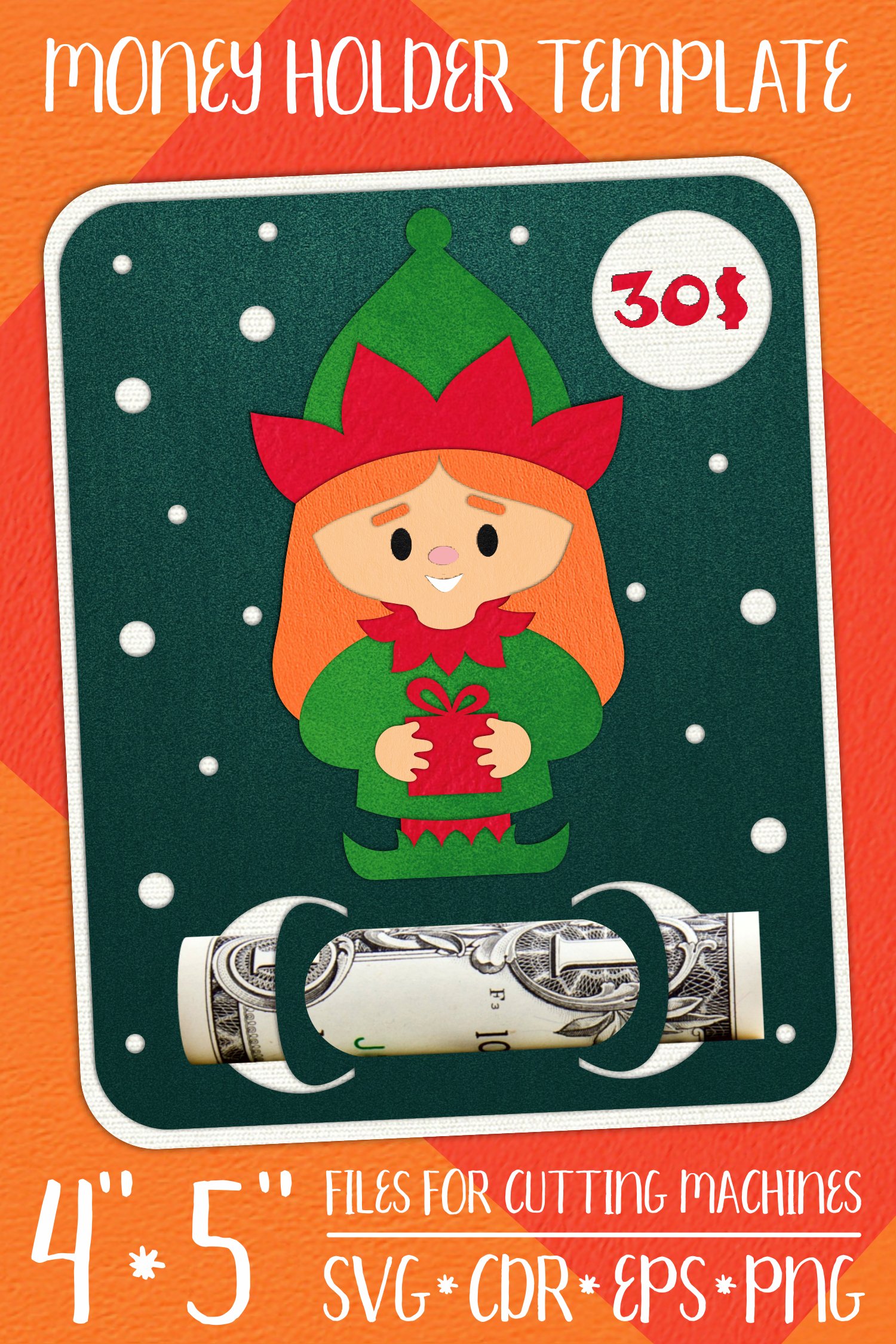 Christmas Elf Girl Card | Money Holder Template