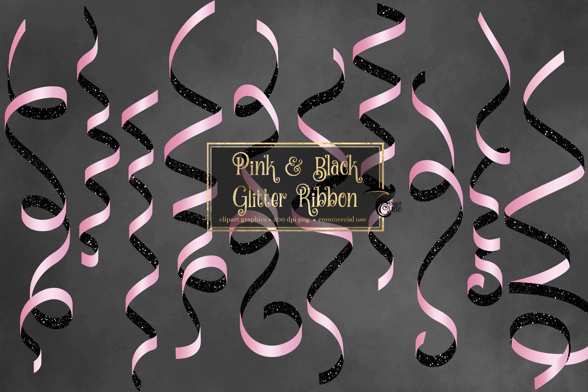 Pink and Black Glitter Ribbon Clipart