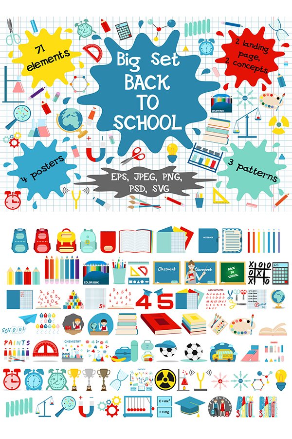 Back to school vector clipart and patterns.