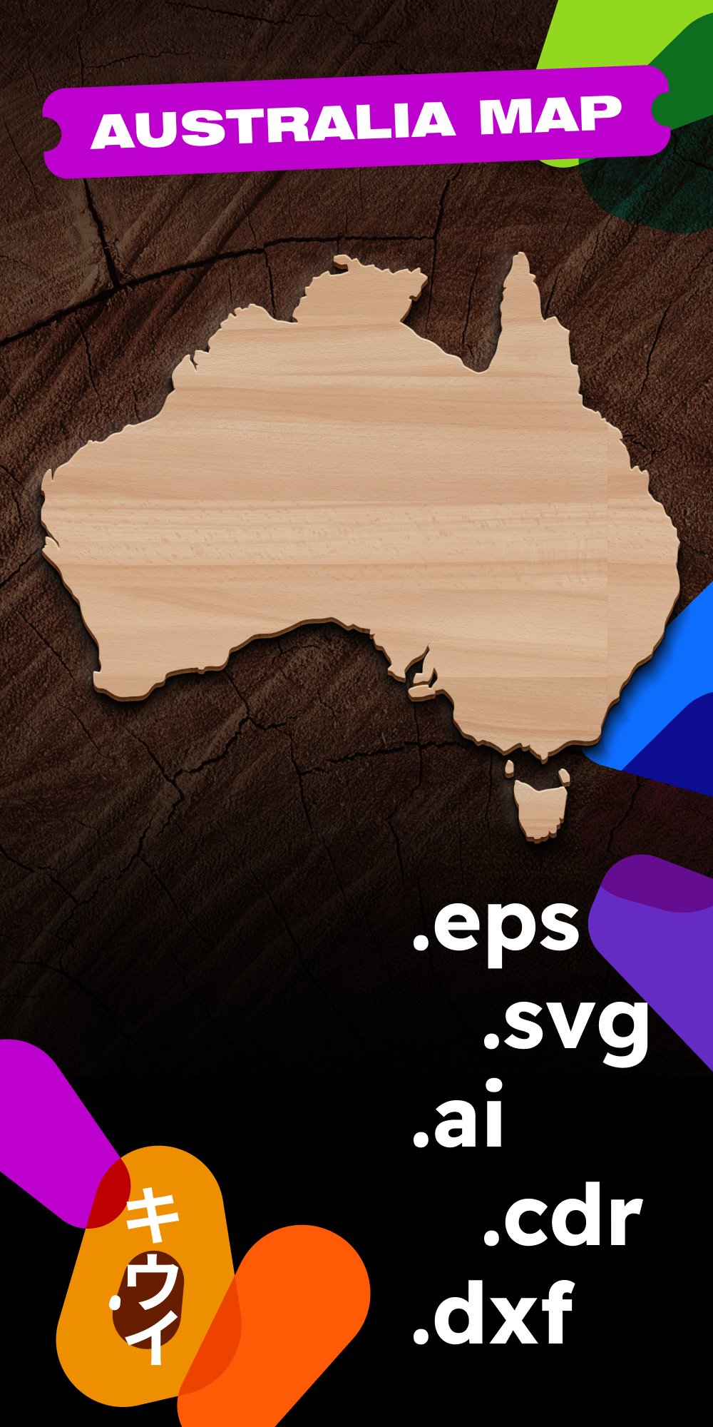 Australia map SVG Cnc router files Wood world map