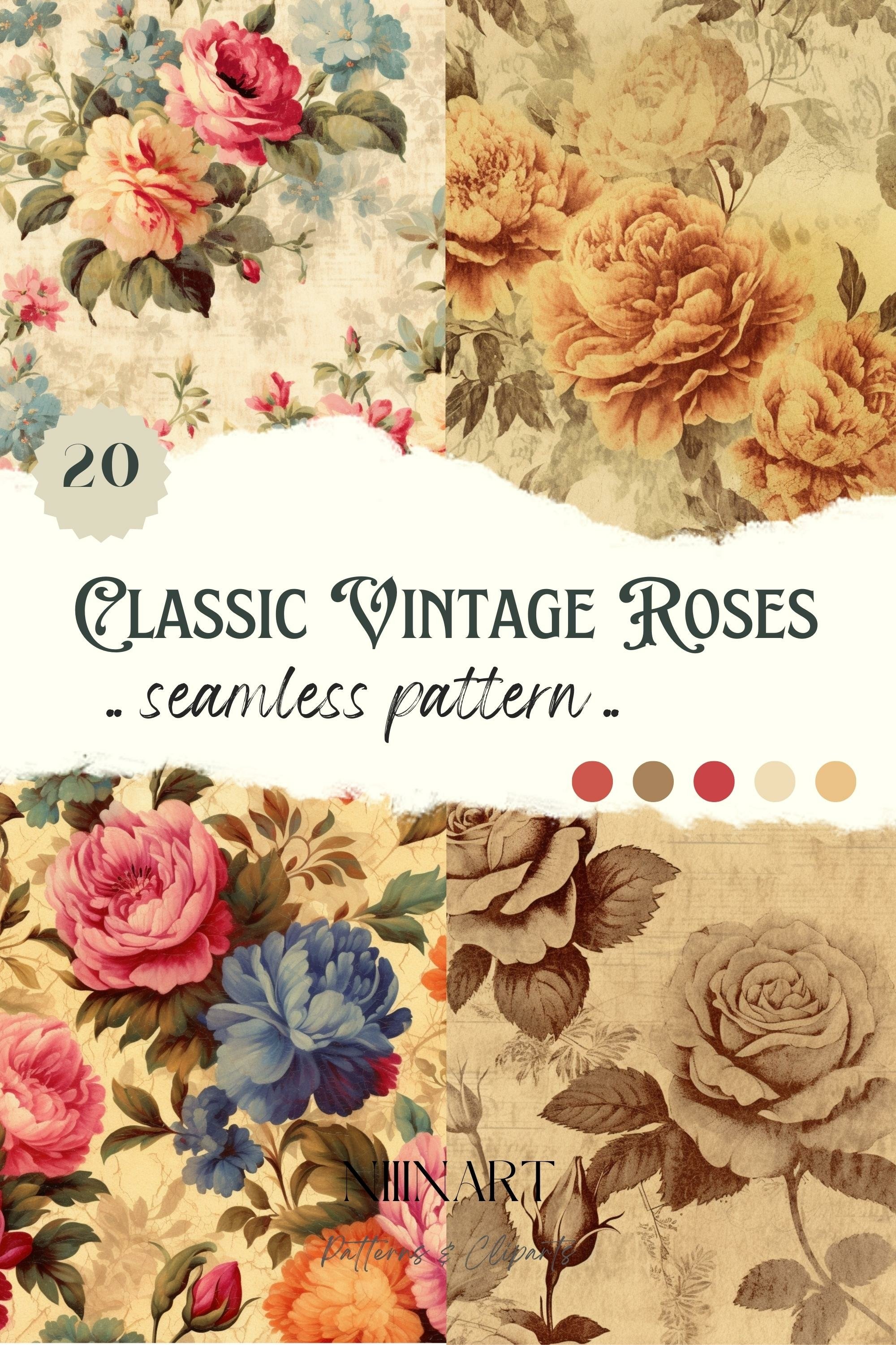 Vintage Roses Digital Paper, Classic Floral Paper Pack