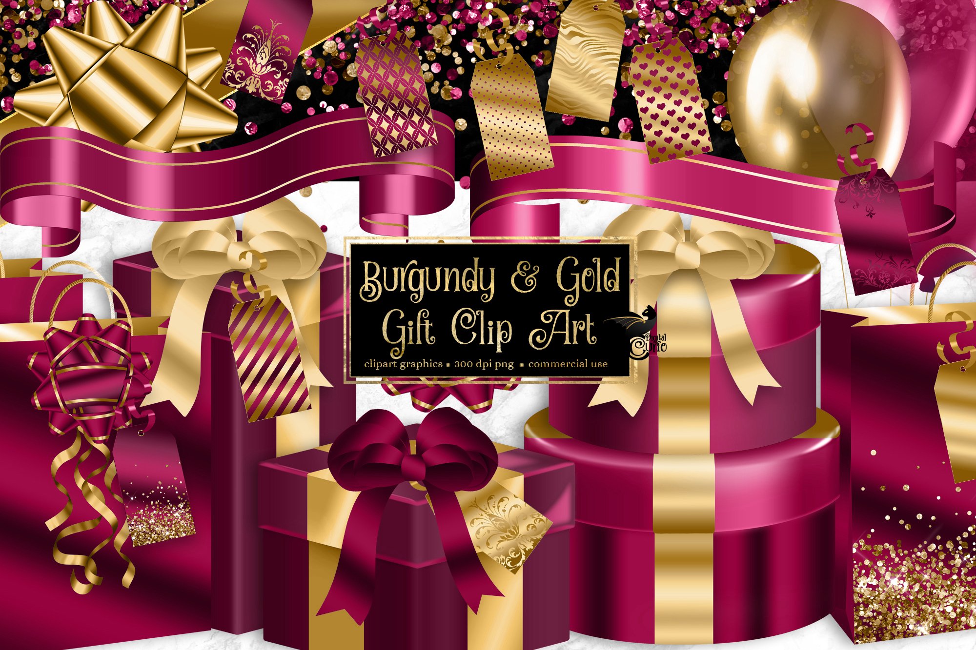 Burgundy and Gold Gift Clipart