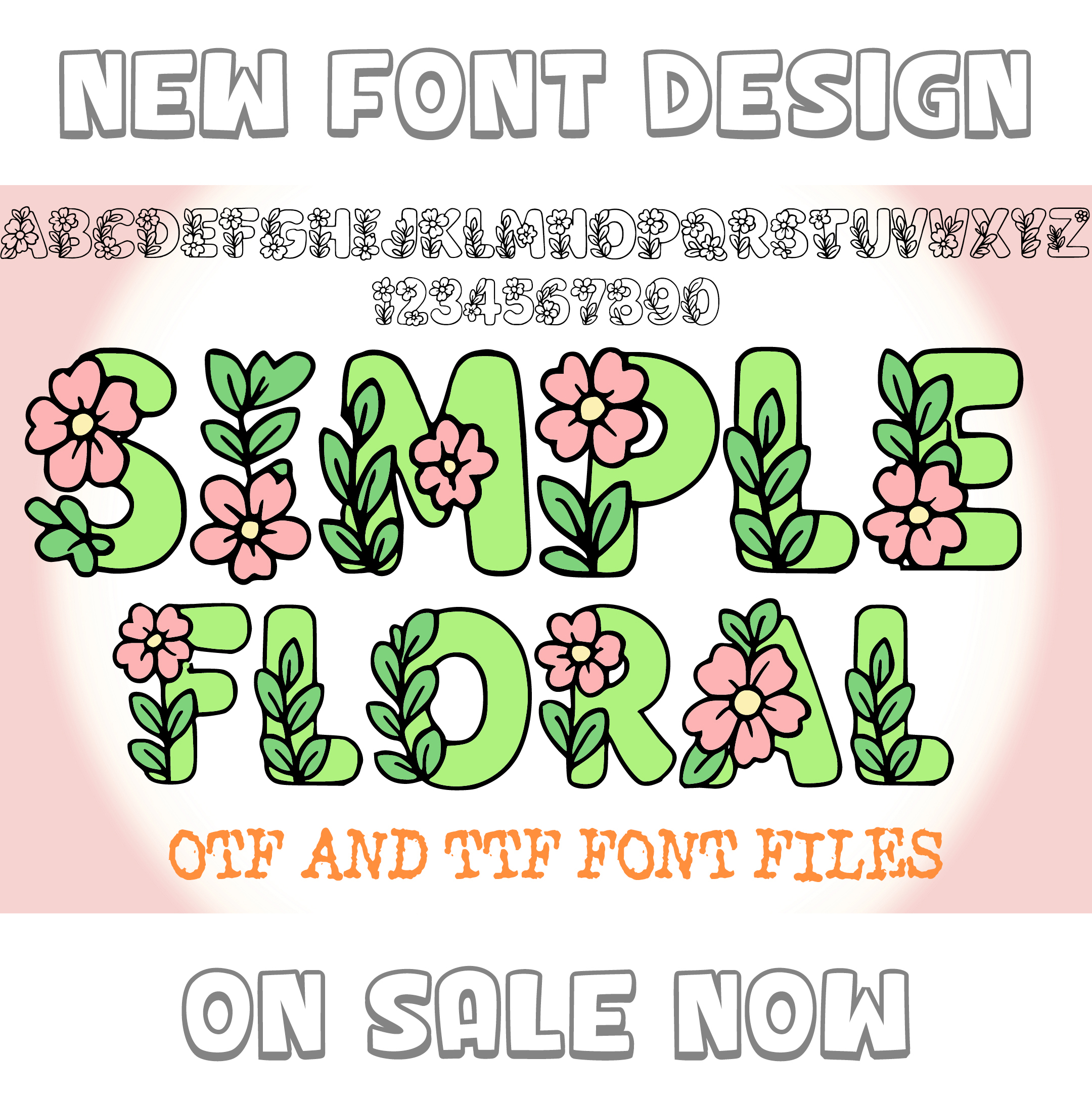 Simple Floral Flower Lettering ABC Text Font Alphabet OTF