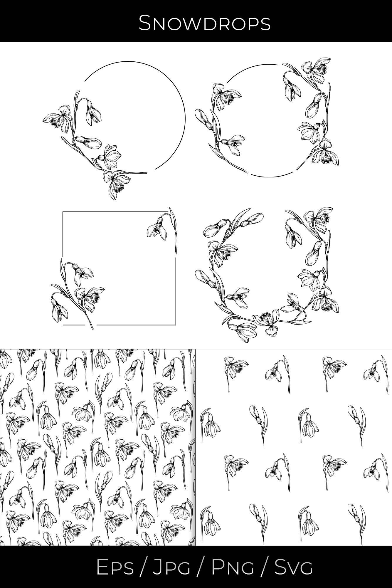 Snowdrops blossom border frames svg