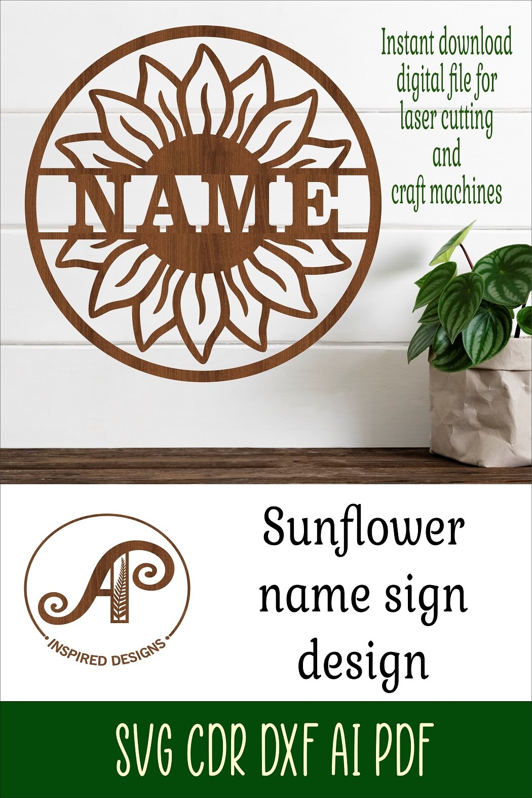 Large Sunflower name sign svg laser cut template