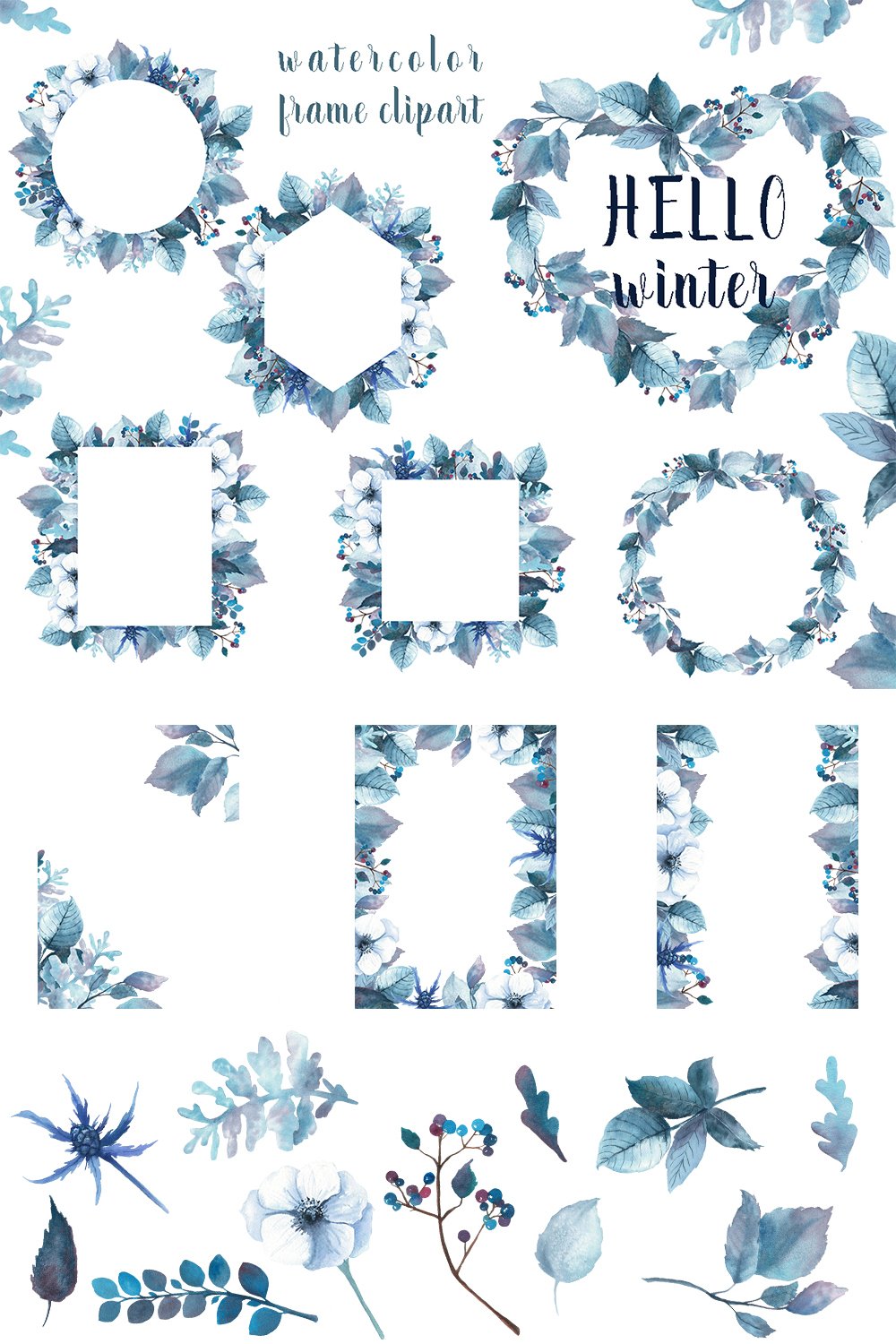 Watercolor Christmas Clipart | Winter Border Frame Clip Art