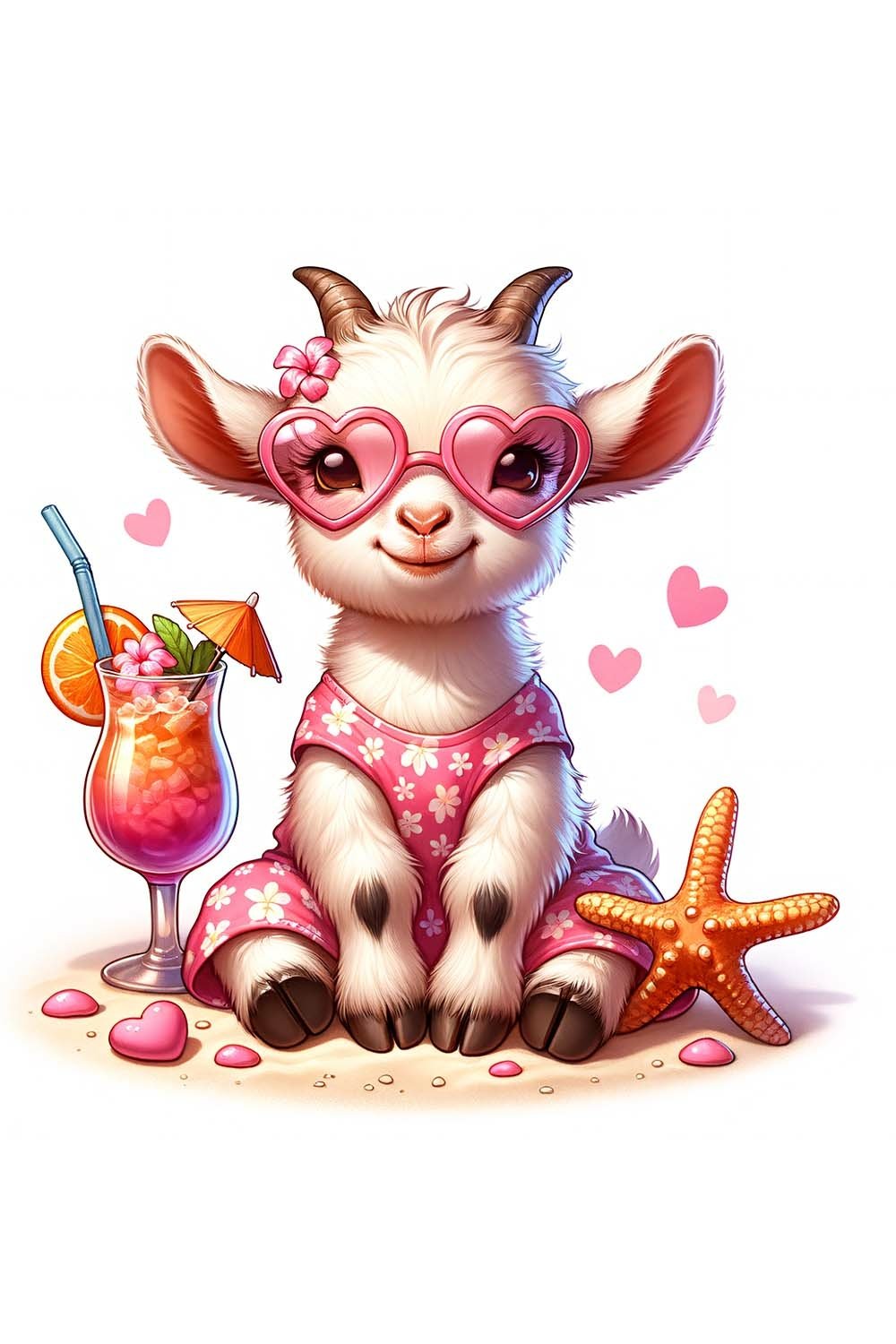 Goat on Beach, Summer Beach Sublimation Design