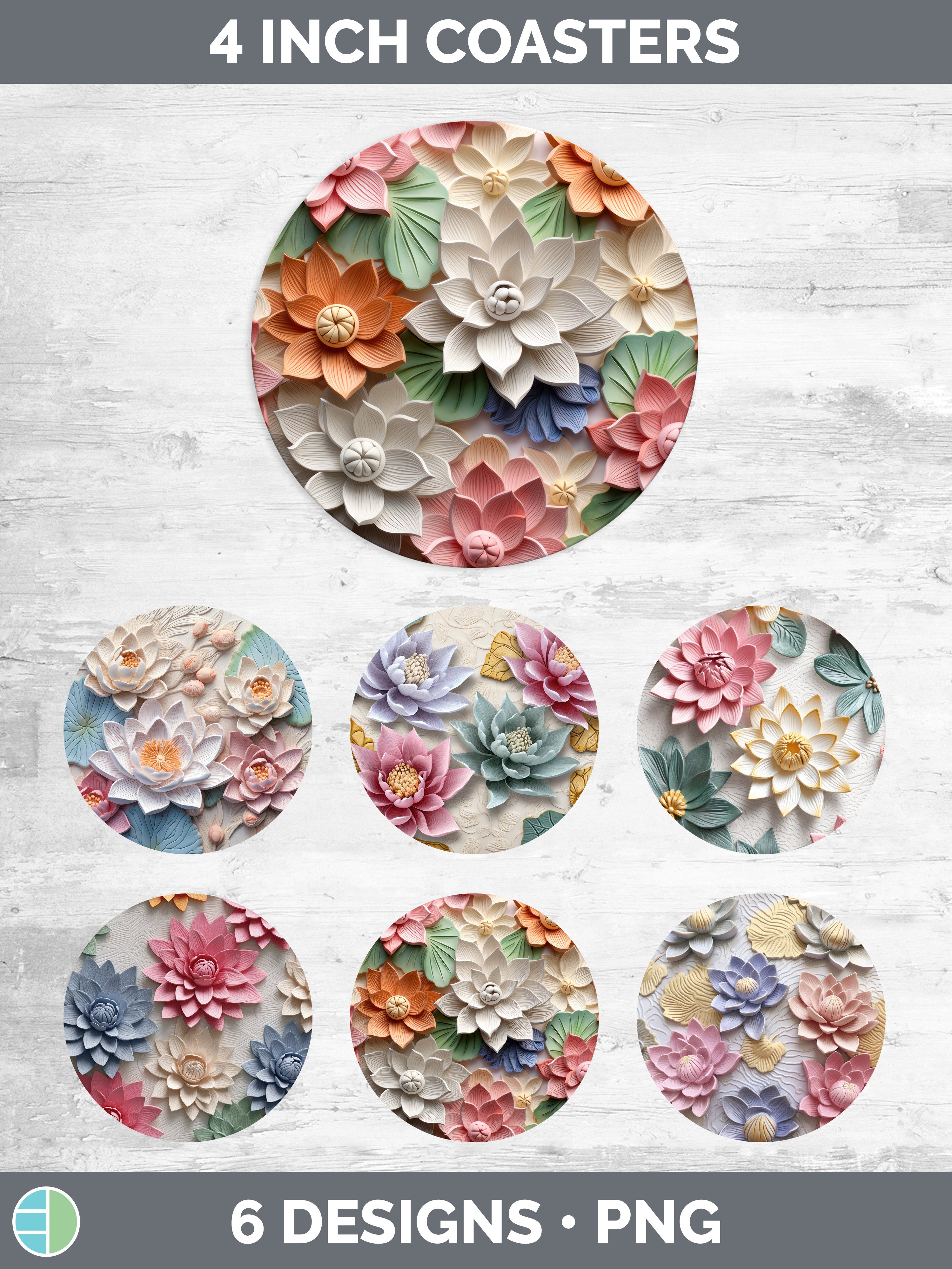 3D Lotus Flowers Round Coaster | Sublimation Coaster Designs