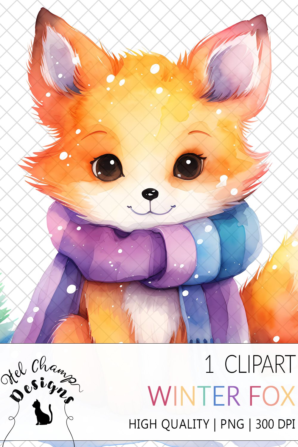 Winter fox rainbow transparent clipart