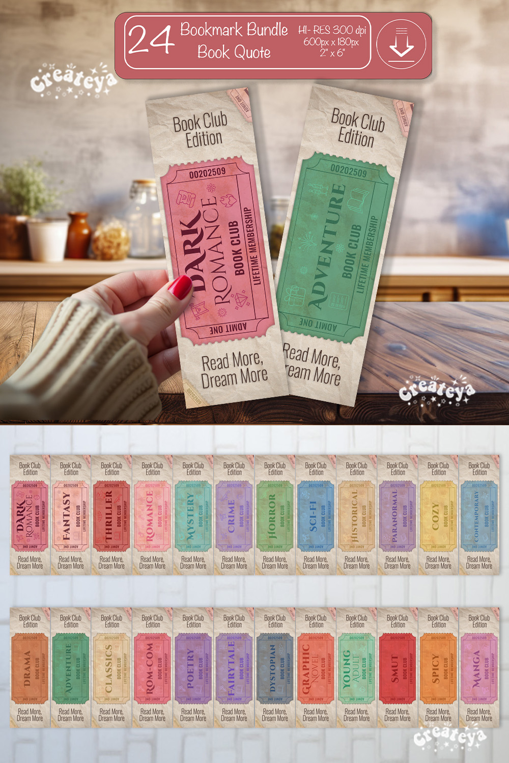 Book Club Ticket Bookmark bundle Reading Genre (6182329)