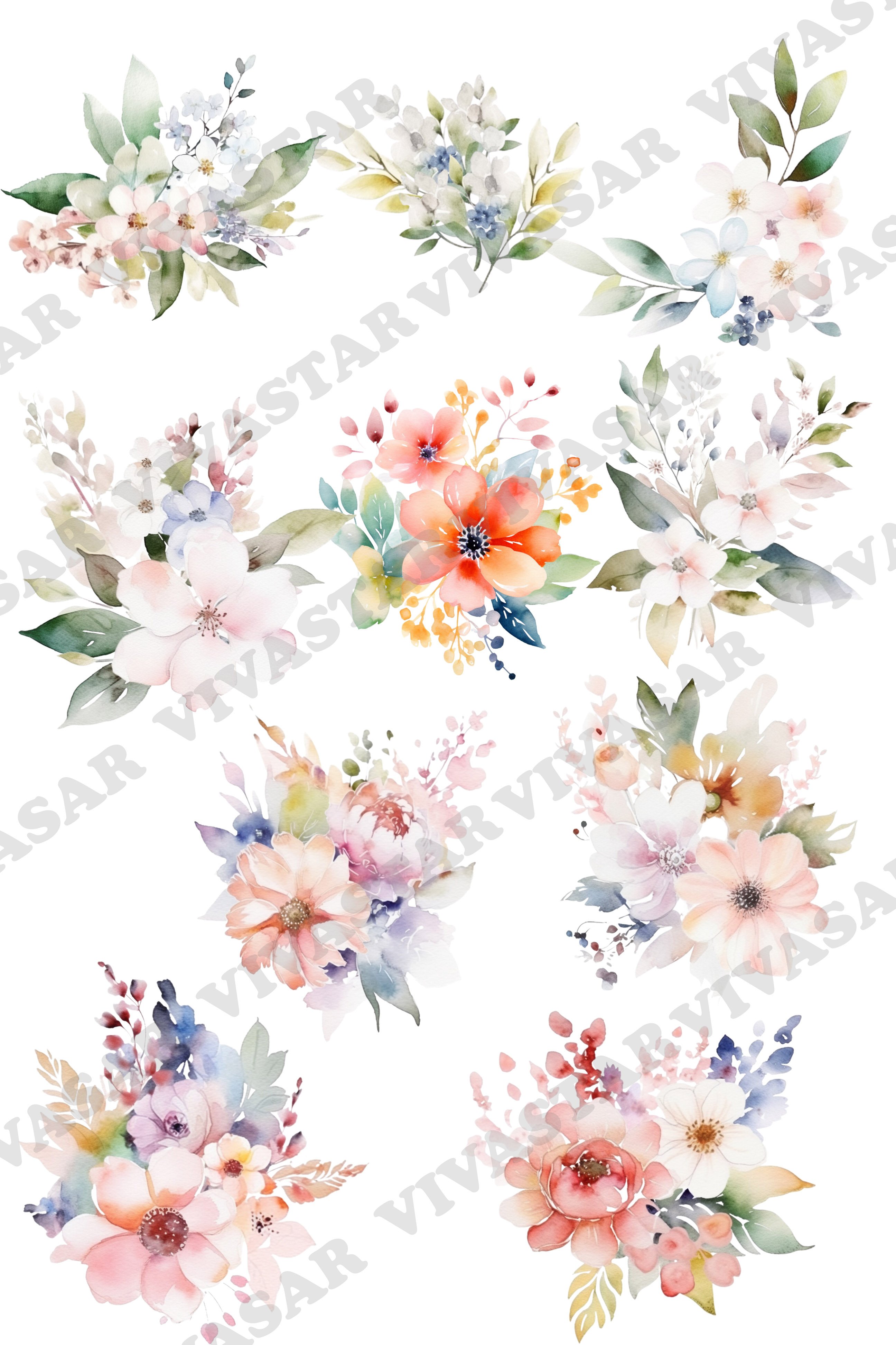 Watercolor floral bouquets clipart (2655207)