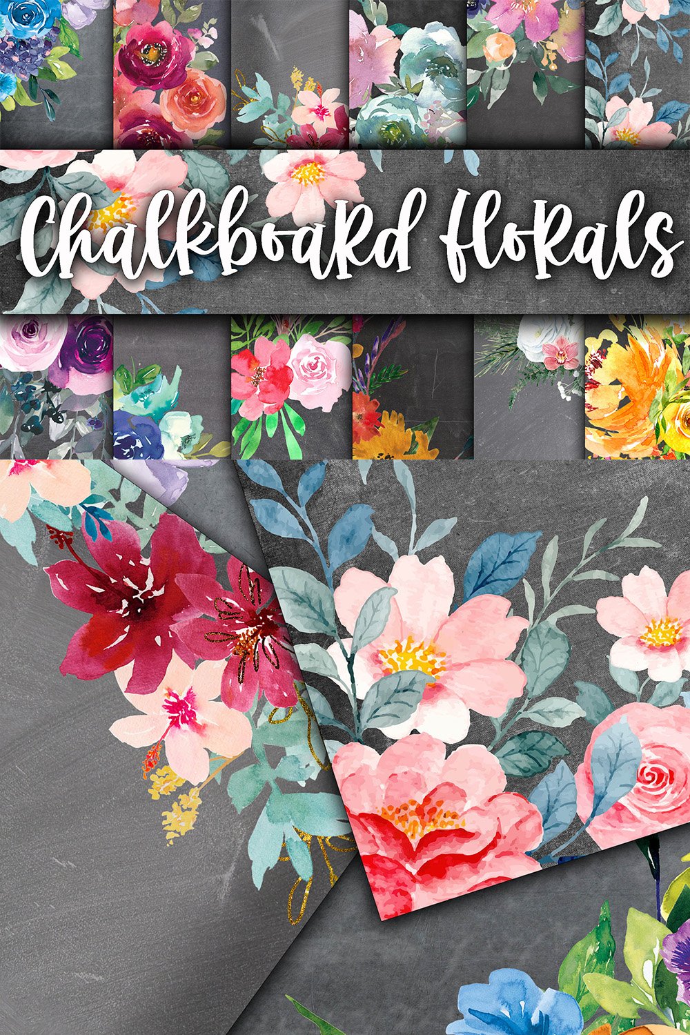Chalkboard Floral Digital Papers