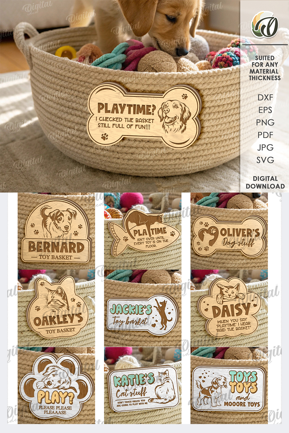 Pets toy basket signs Bundle Laser Cut. Pets svg
