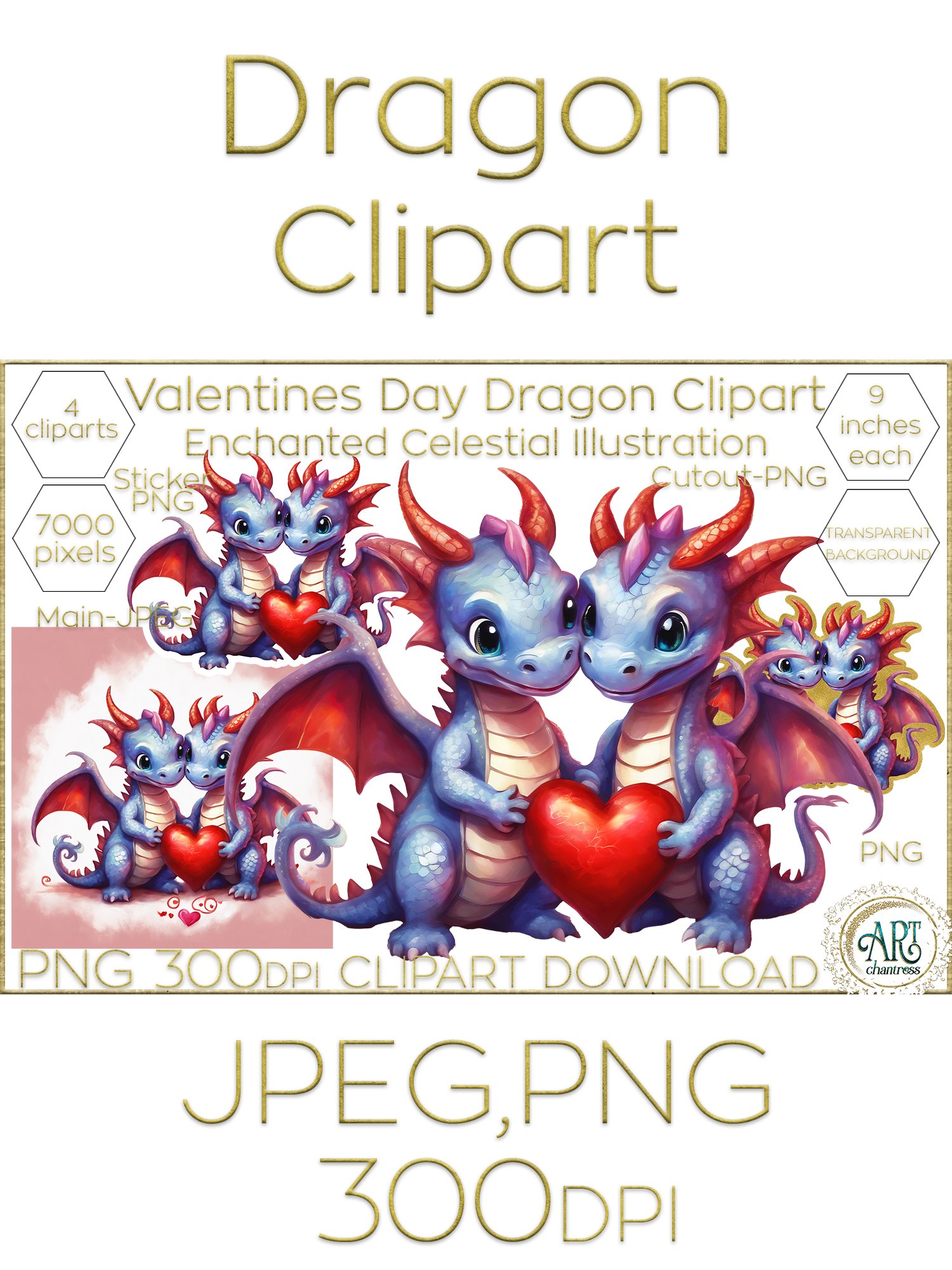 Enchanted Valentines Day Dragon Fantasy Junk Journal Graphic
