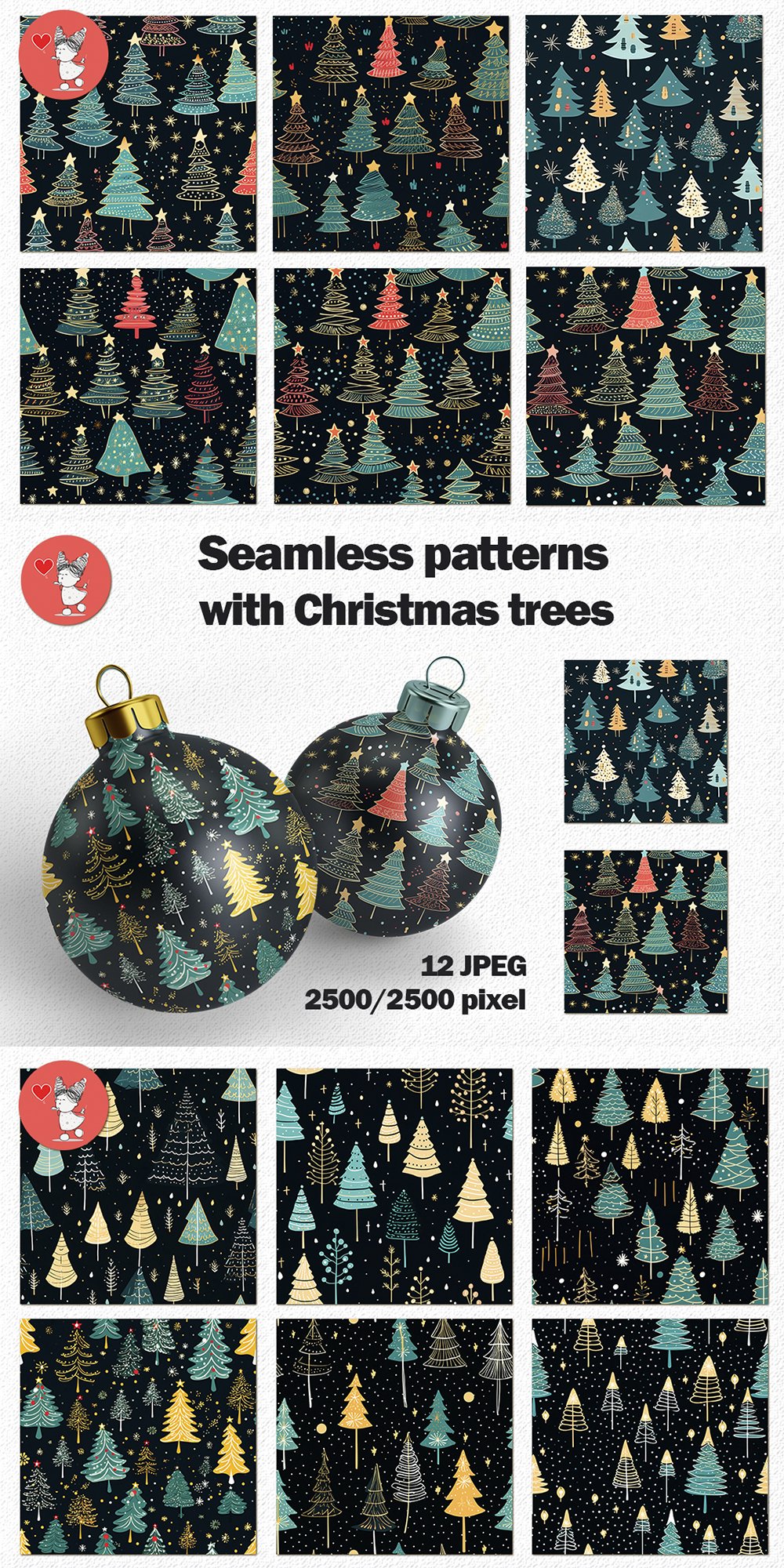 Seamless patterns with Christmas trees