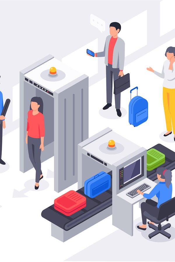 Isometric airport security. X ray check passengers baggage s