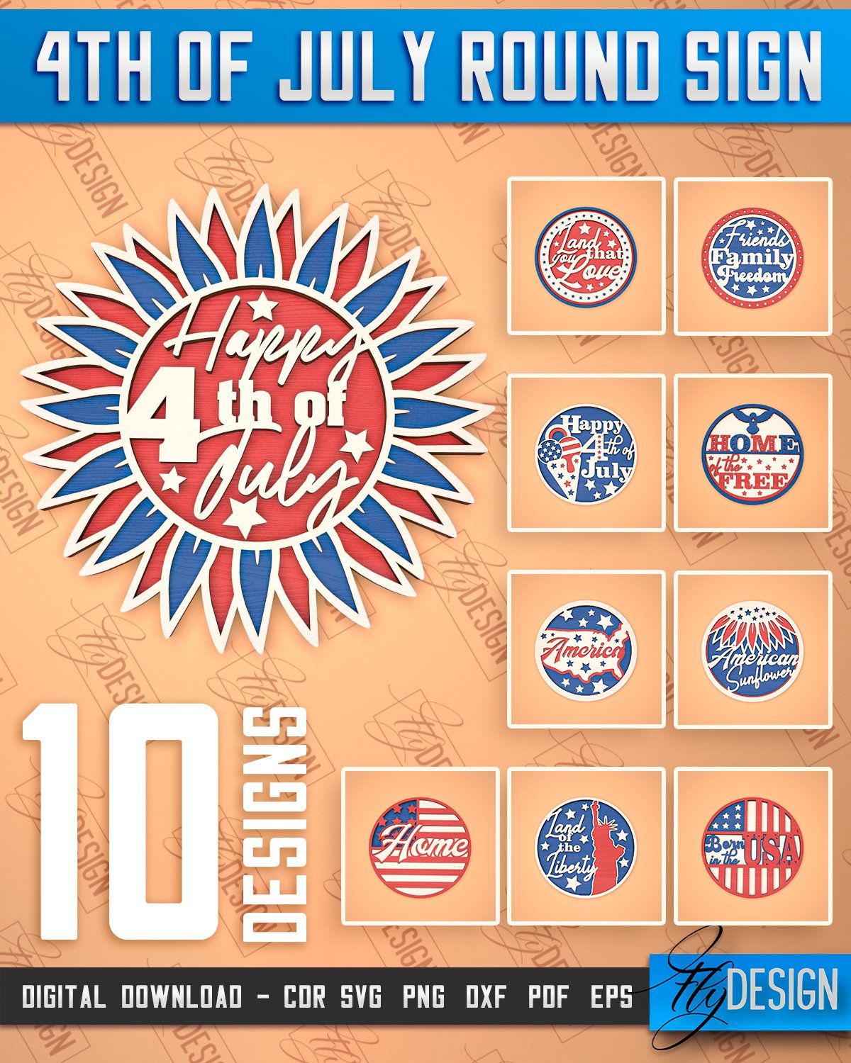 Happy 4th of July Round Door Sign SVG |Patriotic (3994752)