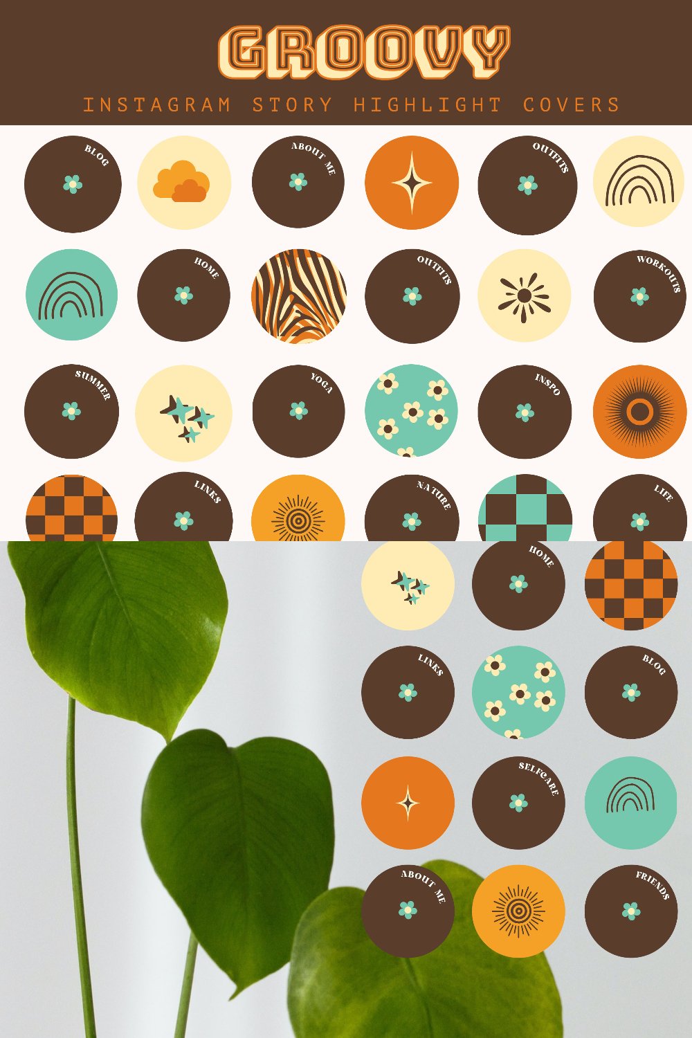 brown retro groovy instagram story highlight covers