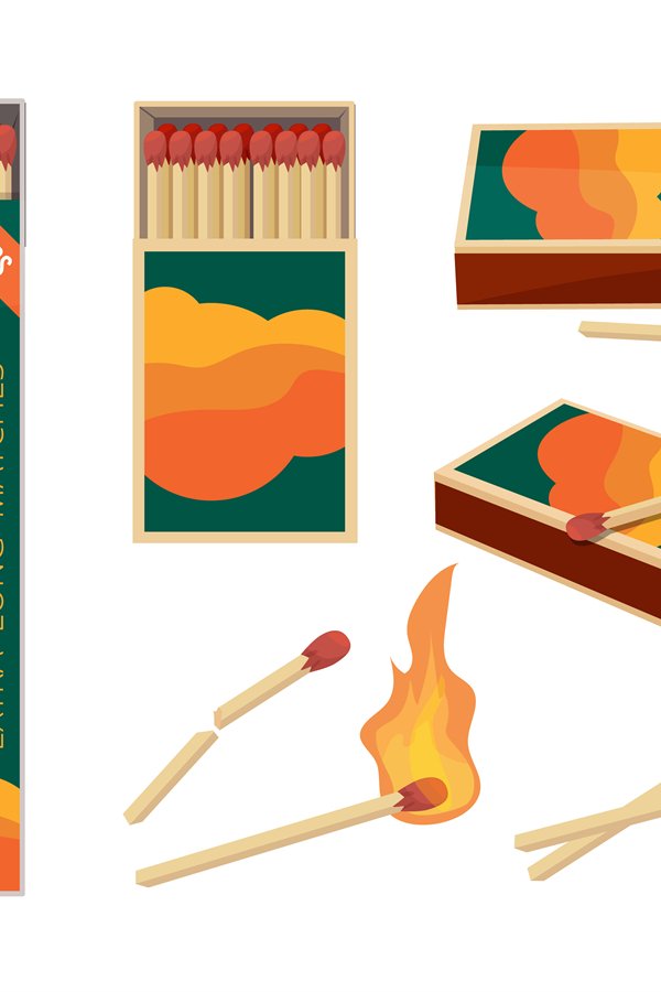 Matches cartoon. Fire symbols dangerous wooden matches safet