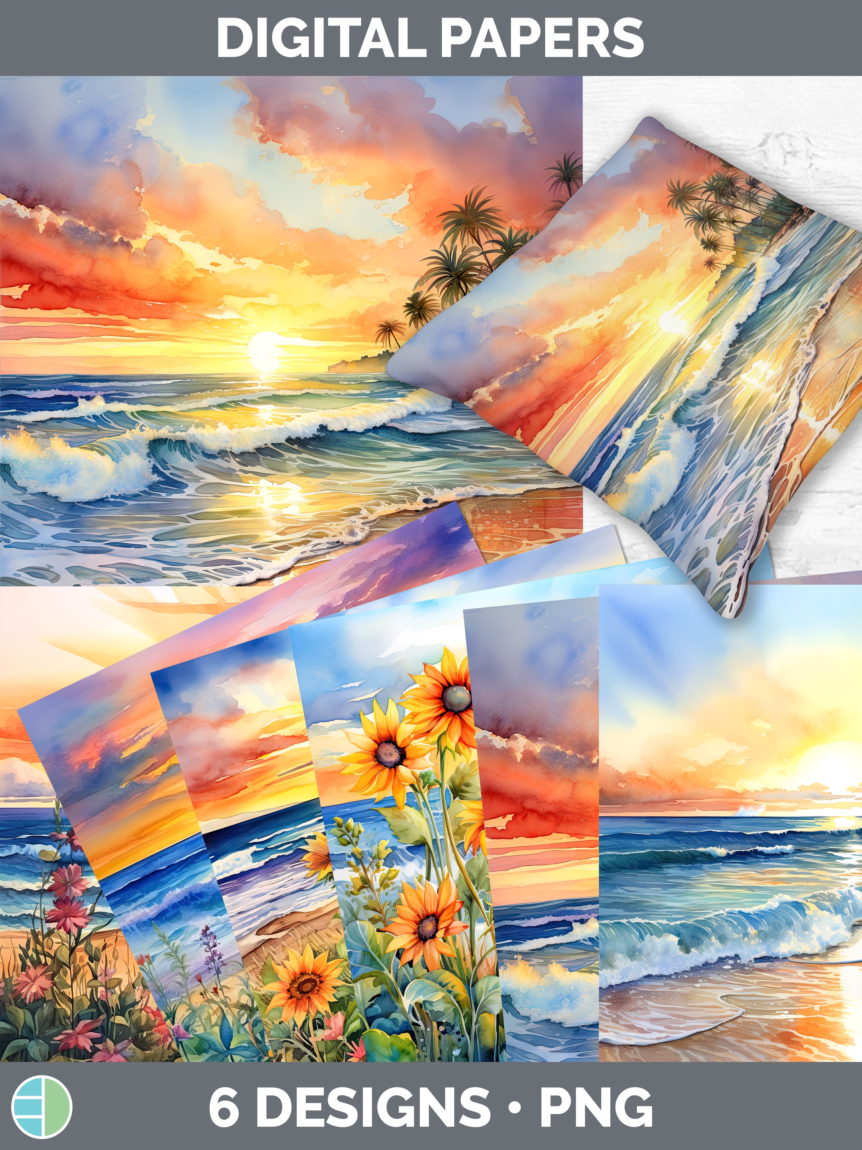 Pretty Beach Paper Backgrounds | Bundle Digital Scrapbook Pa